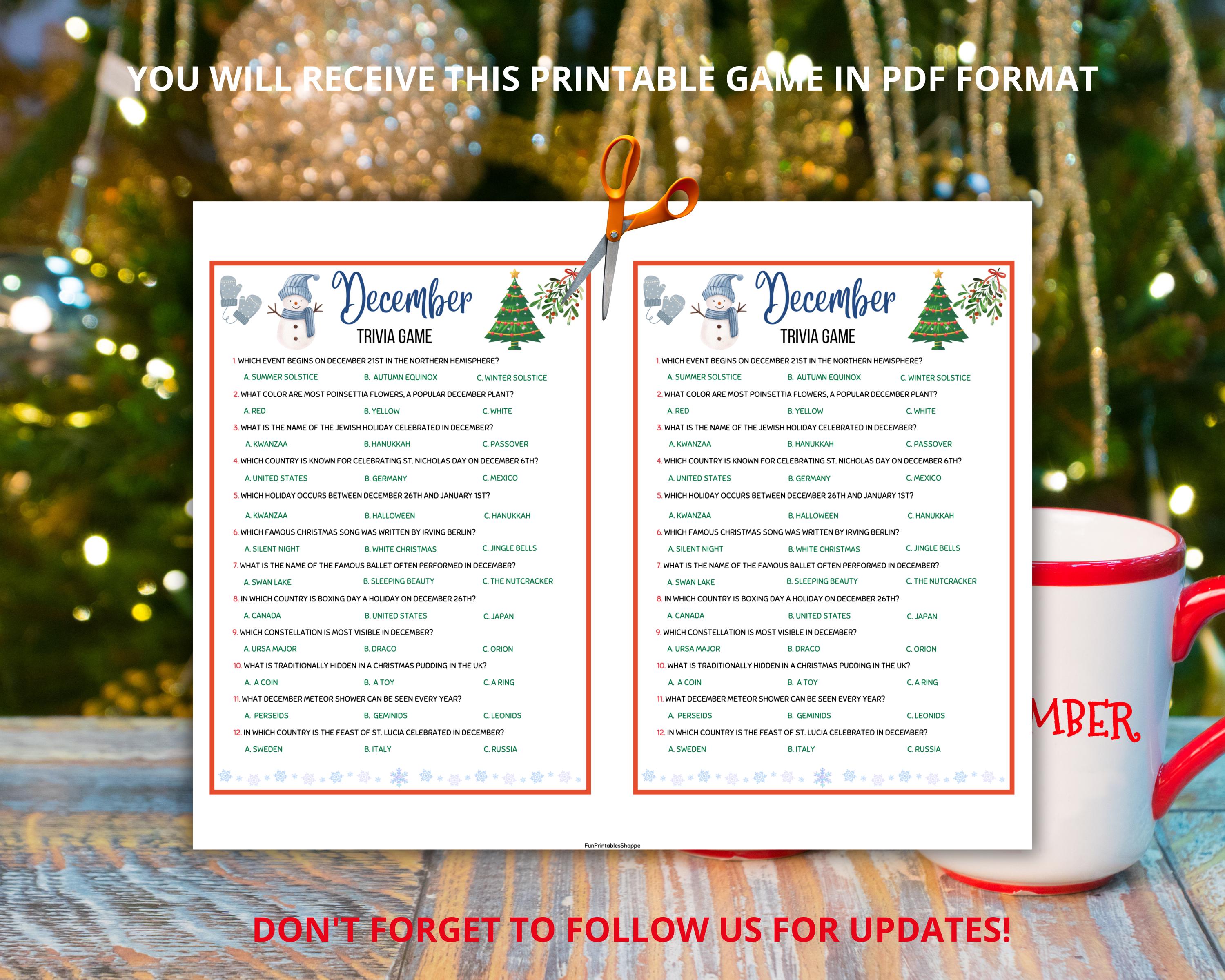 December Trivia Game,winter Holiday Game,december Quiz,winter Season ...