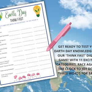 Earth Day Think Fast Game,think Fast Game,spring Activity,earth Day for ...