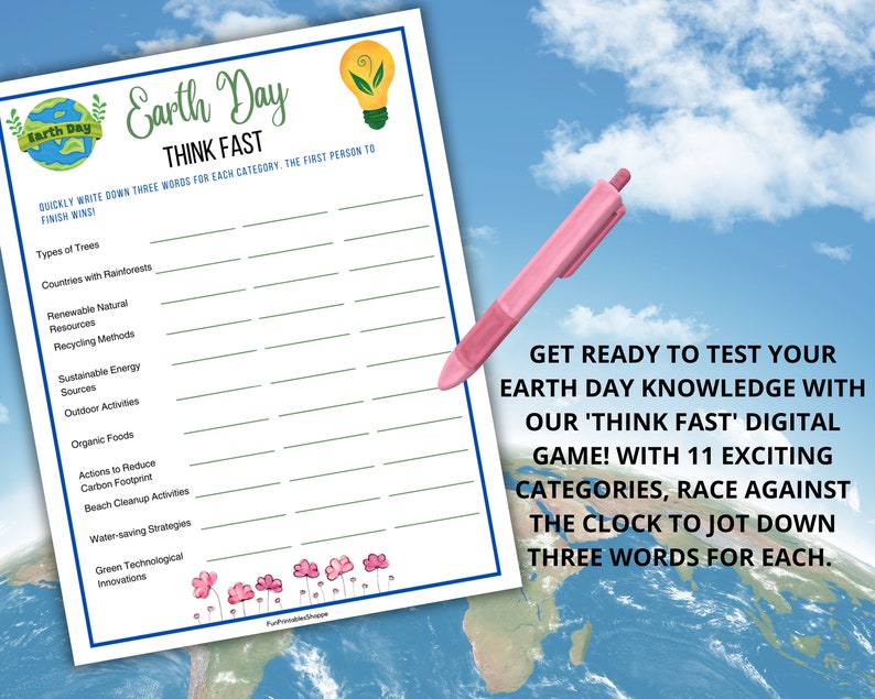 Earth Day Think Fast Game,think Fast Game,spring Activity,earth Day for ...
