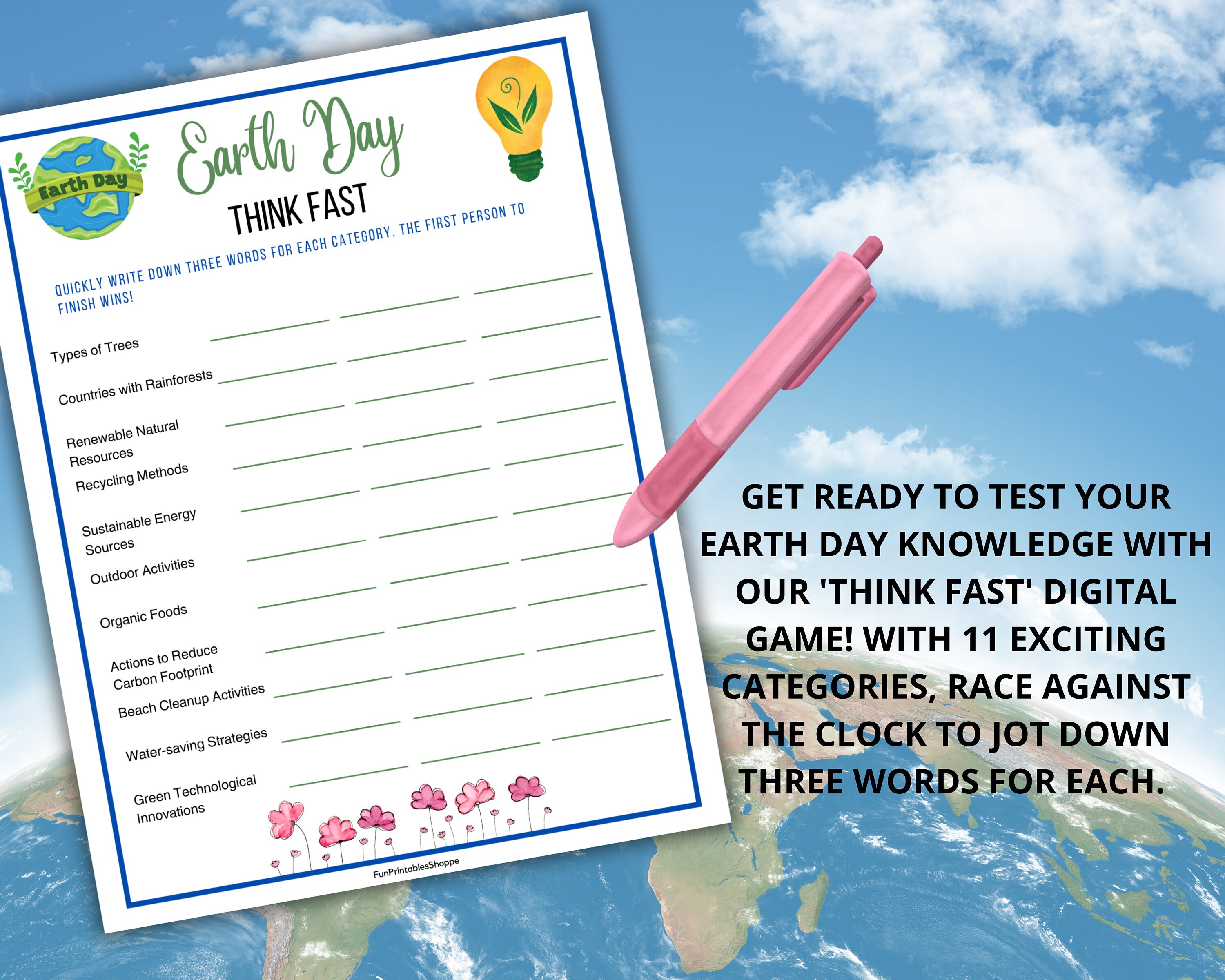 Earth Day Think Fast Game,think Fast Game,spring Activity,earth Day for ...