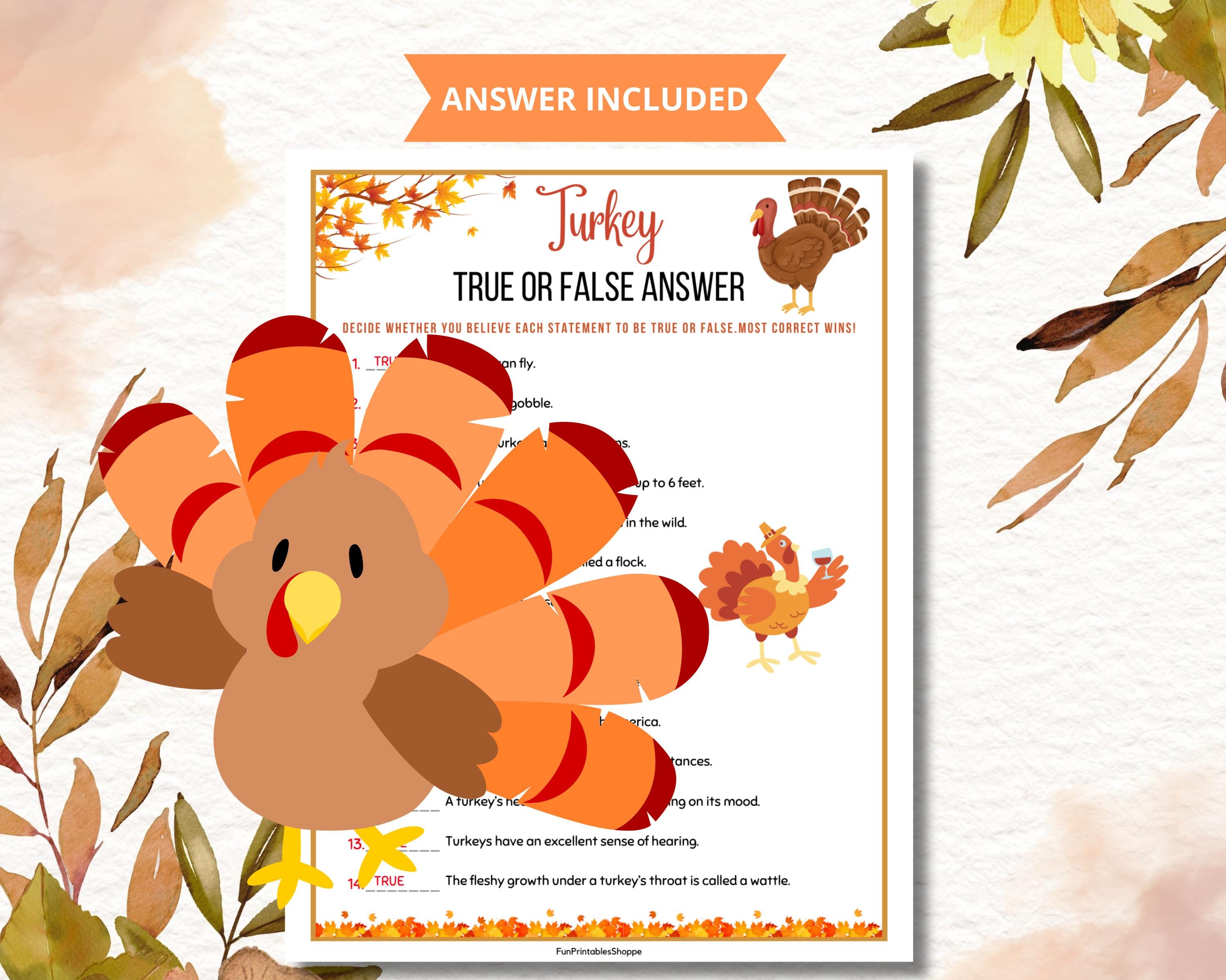 Turkey Day Quiz,thanksgiving Turkey Game,thanksgiving Fact or Fiction ...