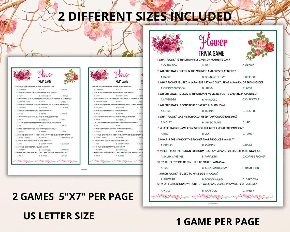 Flower Trivia,spring Trivia,flower Quiz,spring Quiz,flower Party Trivia ...