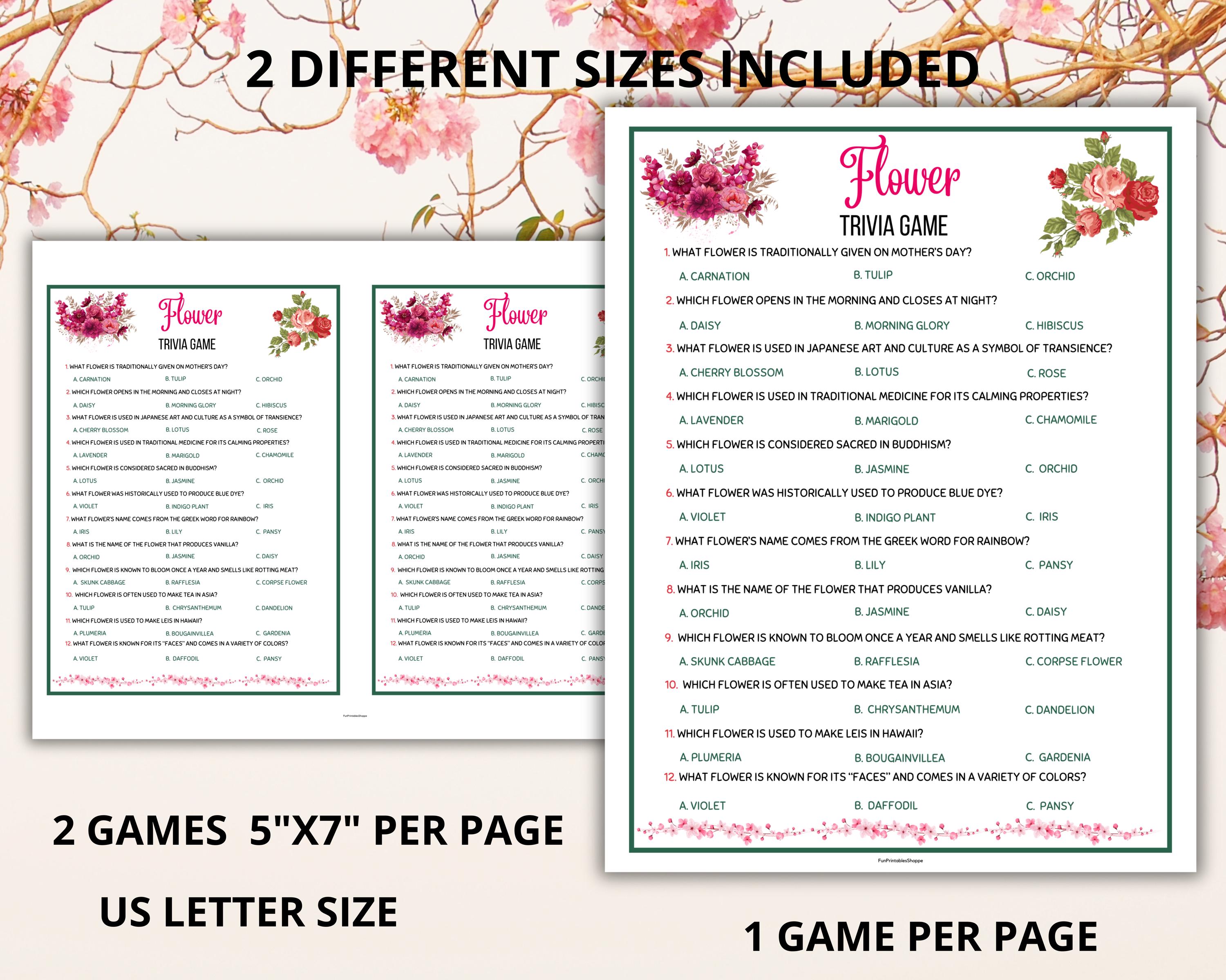 Flower Trivia,spring Trivia,flower Quiz,spring Quiz,flower Party Trivia ...