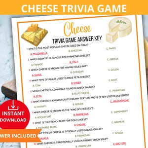 Cheese Trivia Game,printable Cheese Trivia,cheese Party Game,food ...