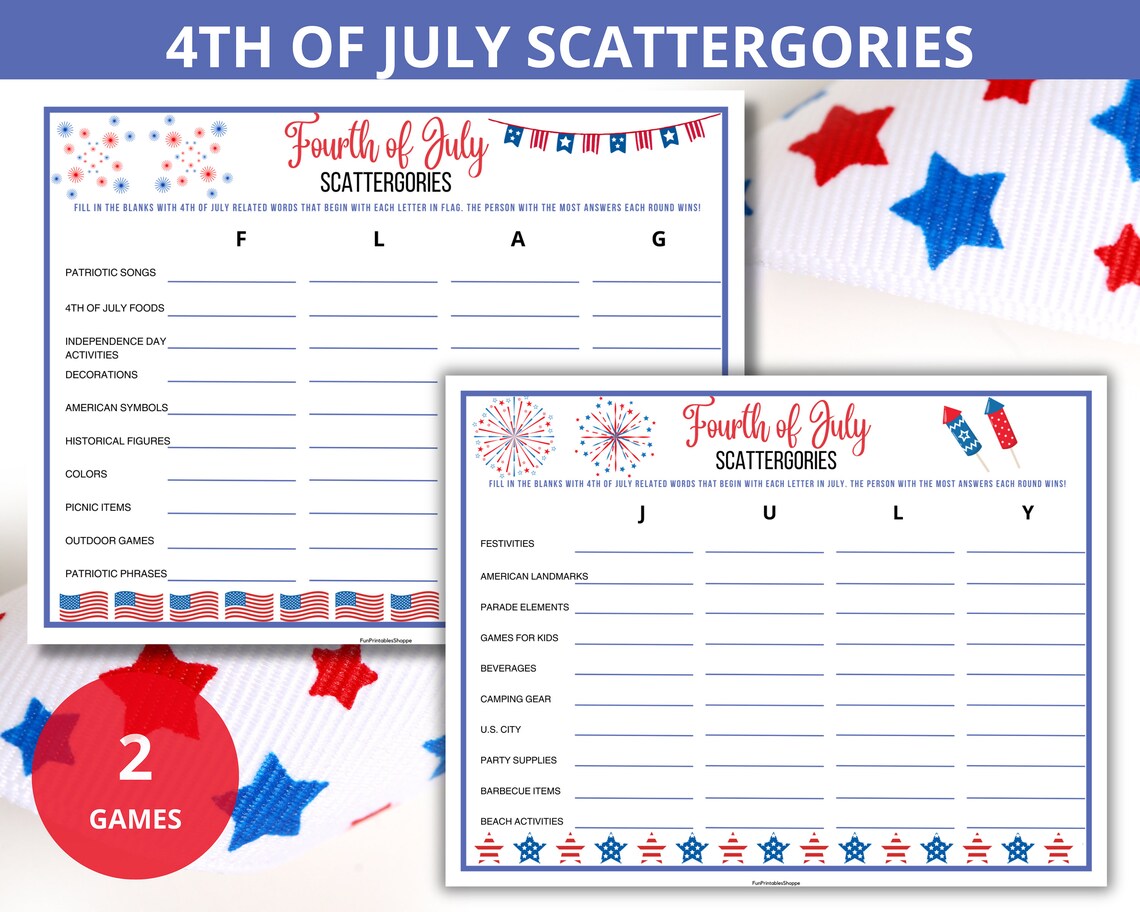 Scattergories Game,4th of July Games,fourth of July Scattergories ...