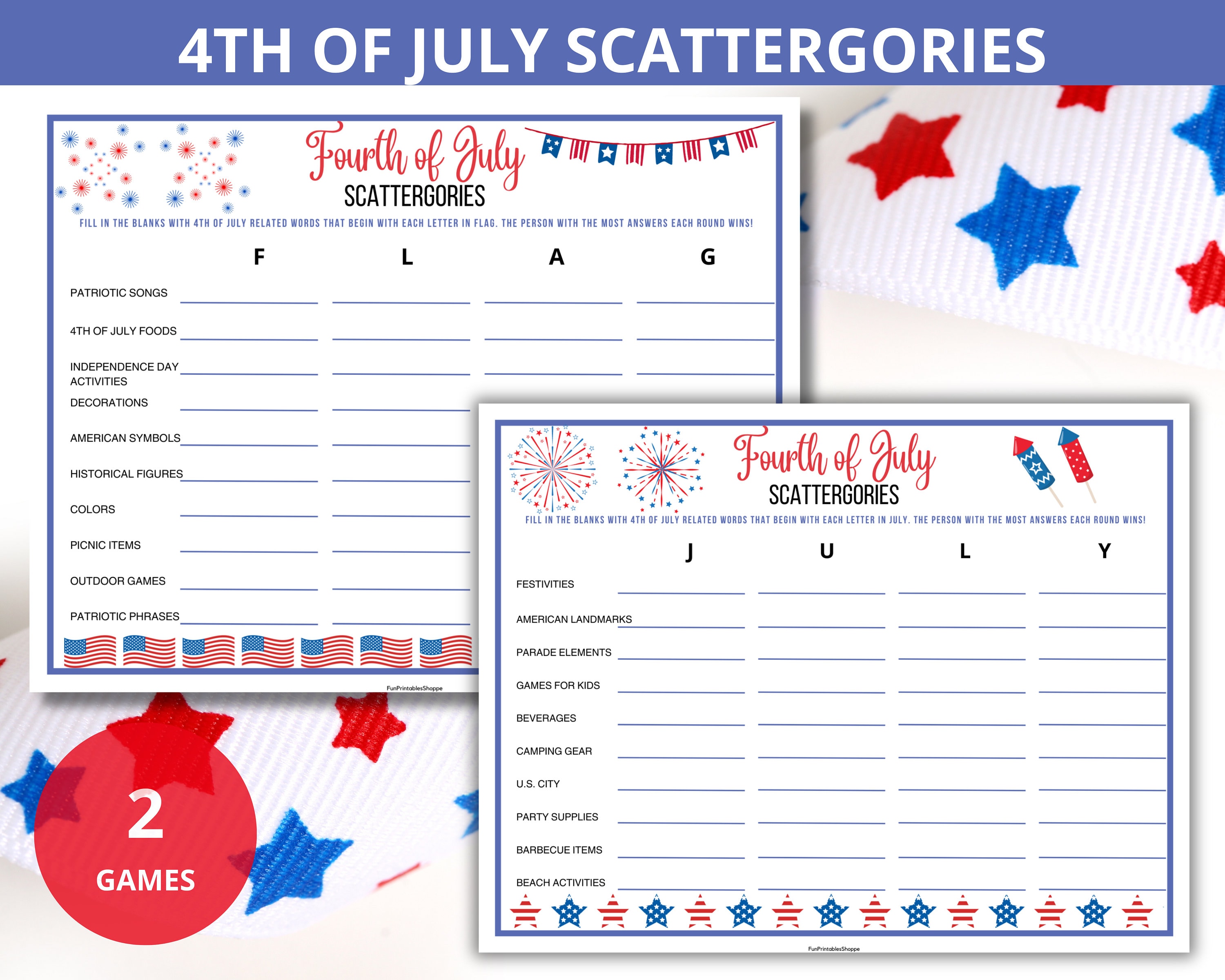 Scattergories Game,4th of July Games,fourth of July Scattergories ...