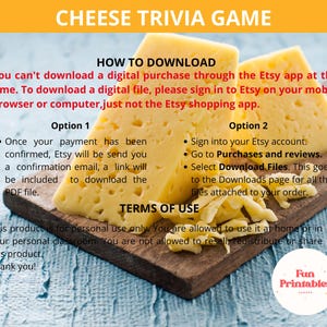 Cheese Trivia Game,printable Cheese Trivia,cheese Party Game,food ...