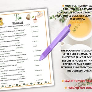 Tea Trivia Game,tea Trivia Quiz,tea Question,tea Games Printable,drink ...