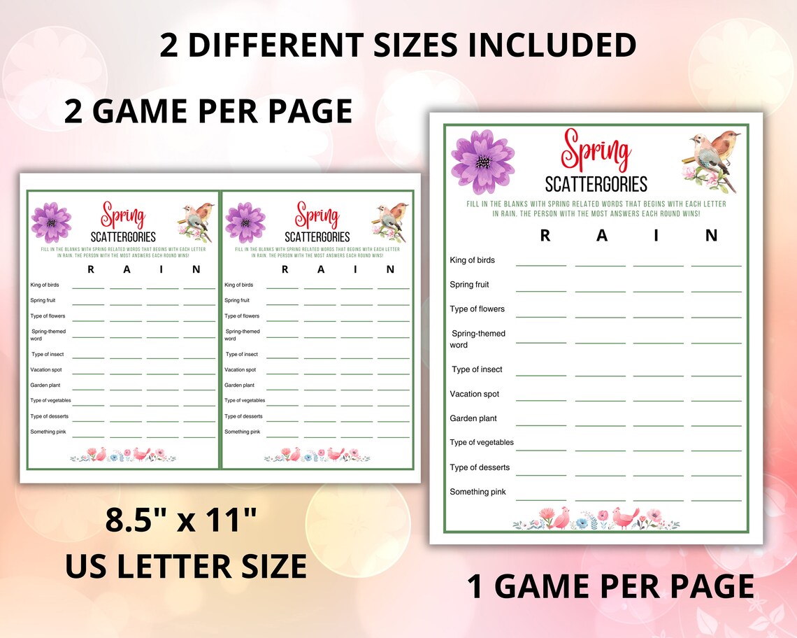 Spring Scattergories,spring Games, Springtime Games,easter Party Games ...