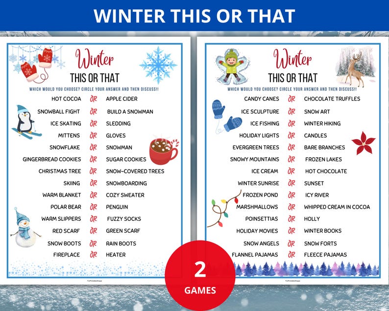 Winter This or That Game,winter Would You Rather Game,wintertime ...