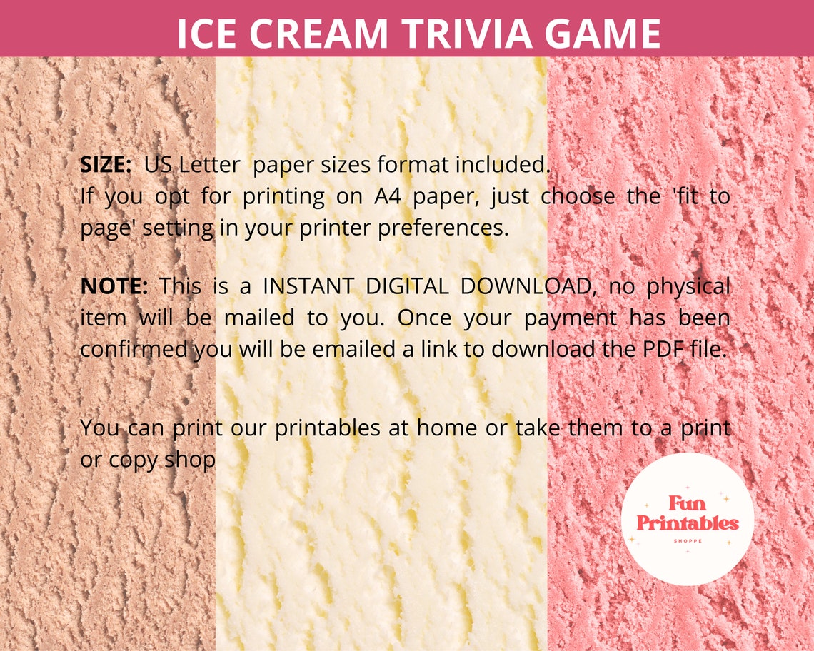 Ice Cream Trivia Game,ice Cream Trivia Quiz,ice Cream Party Games ...
