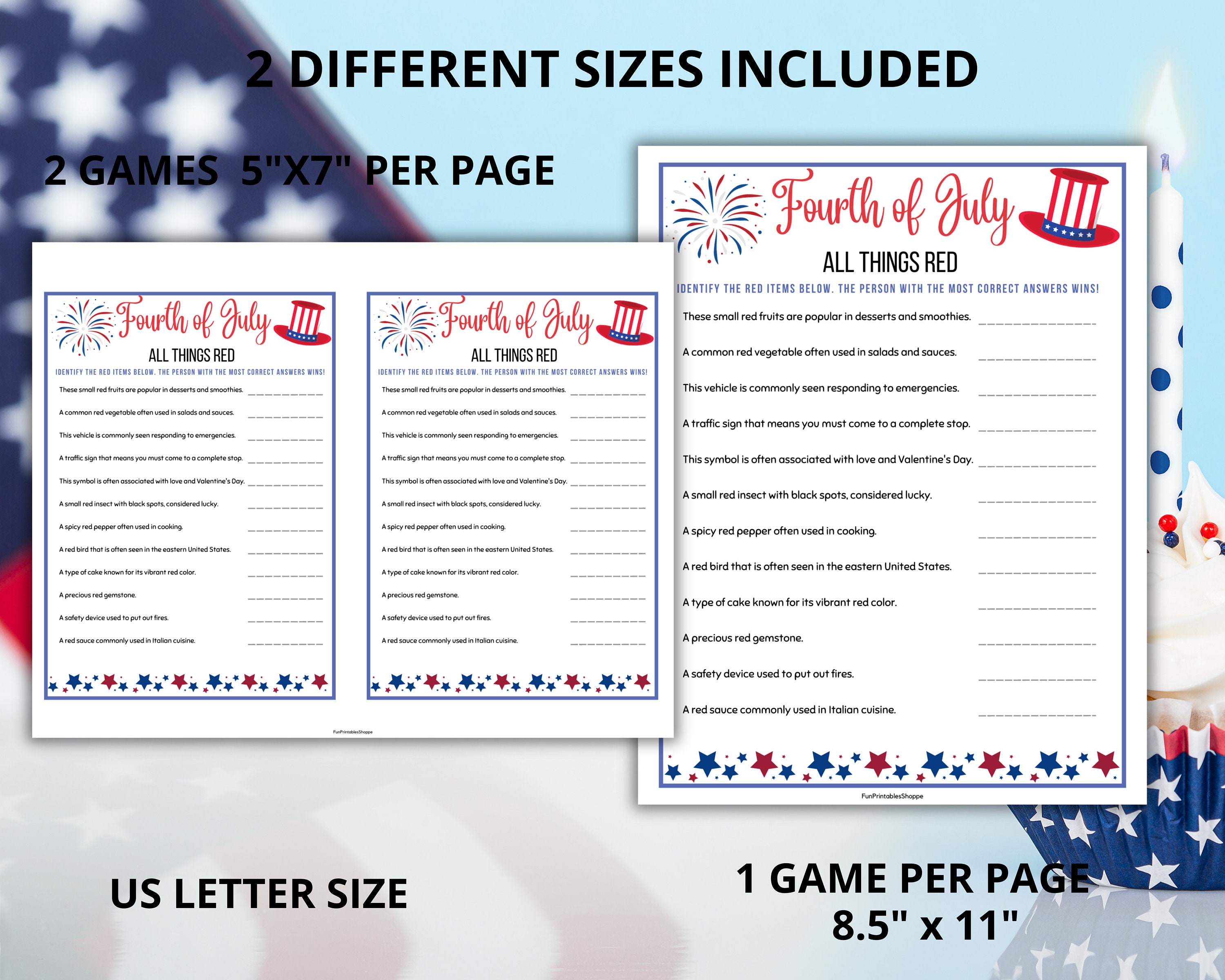 4th of July All Things Red,4th of July Games,color Red Trivia Game ...