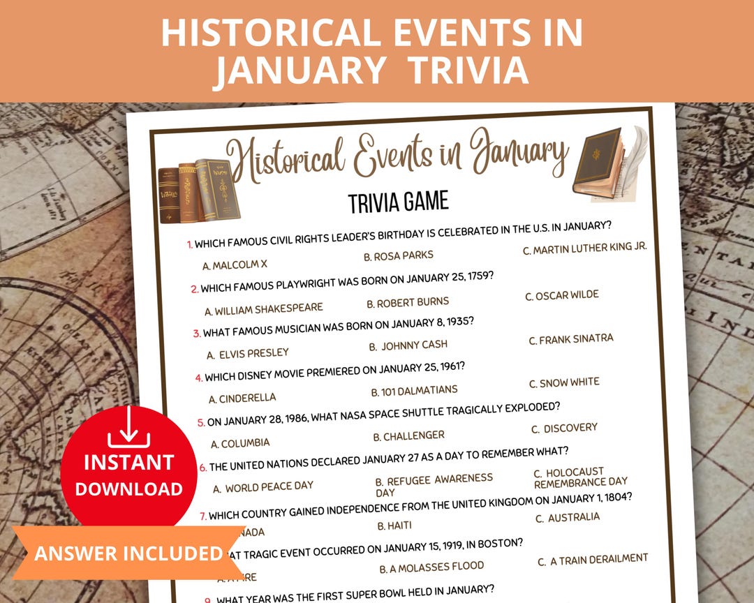 January Trivia Game,historical Events Quiz,fun History Activity,history ...