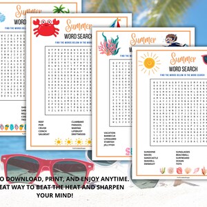 Summer Word Search,summertime Party Game,word Find Game,fun Summer ...