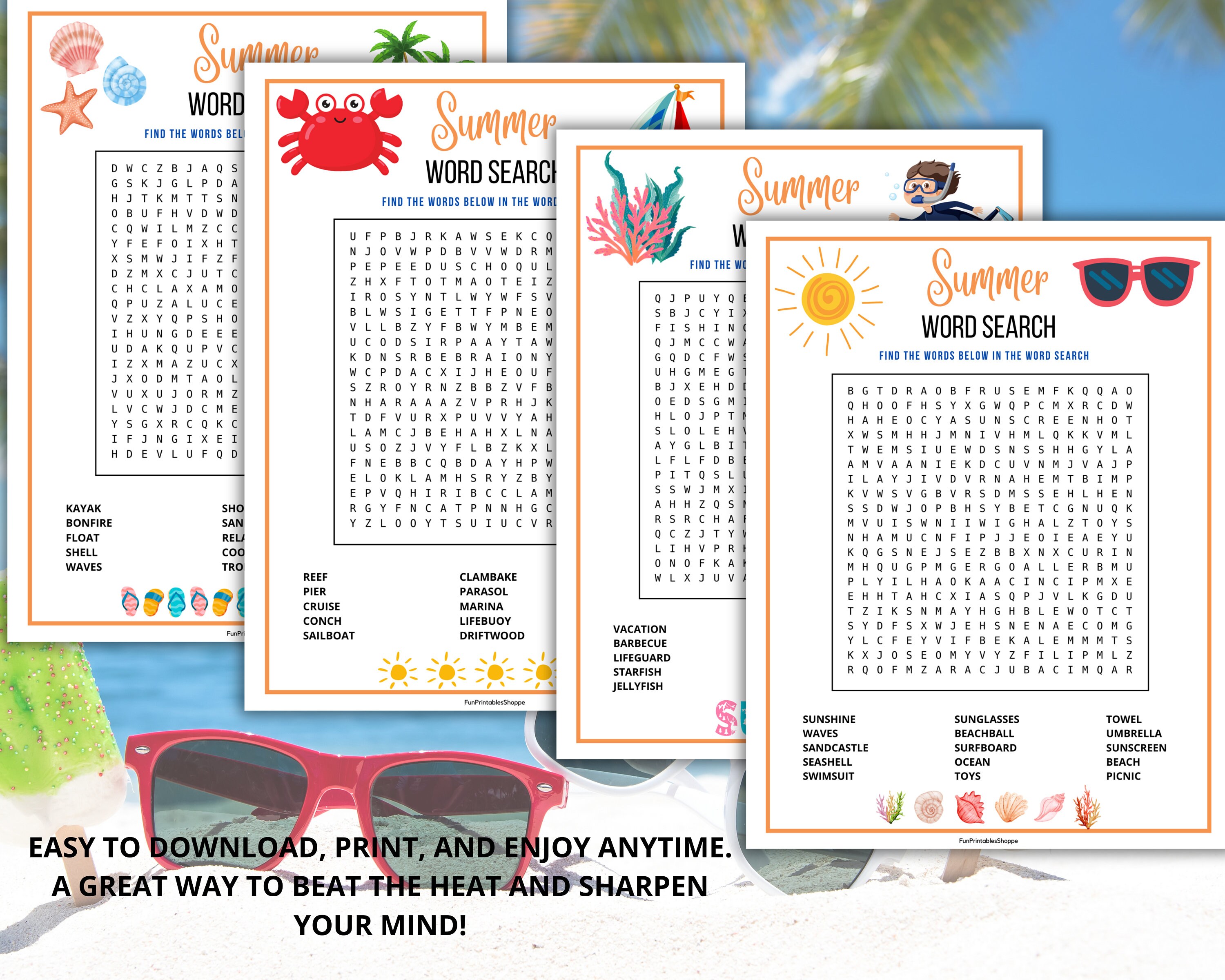 Summer Word Search,summertime Party Game,word Find Game,fun Summer ...