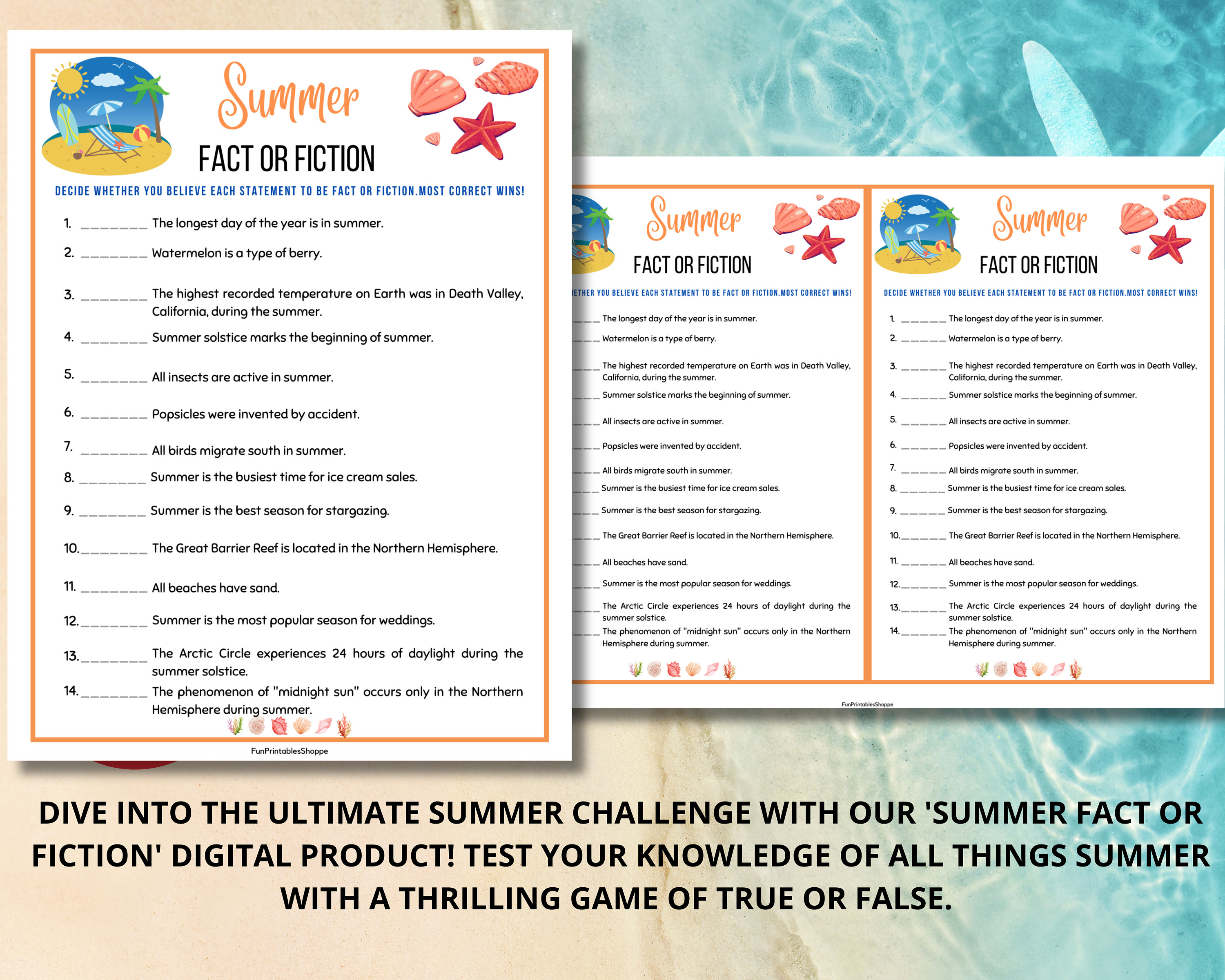 Summer Fact or Fiction,summer Trivia Party Game,family Summer Games ...