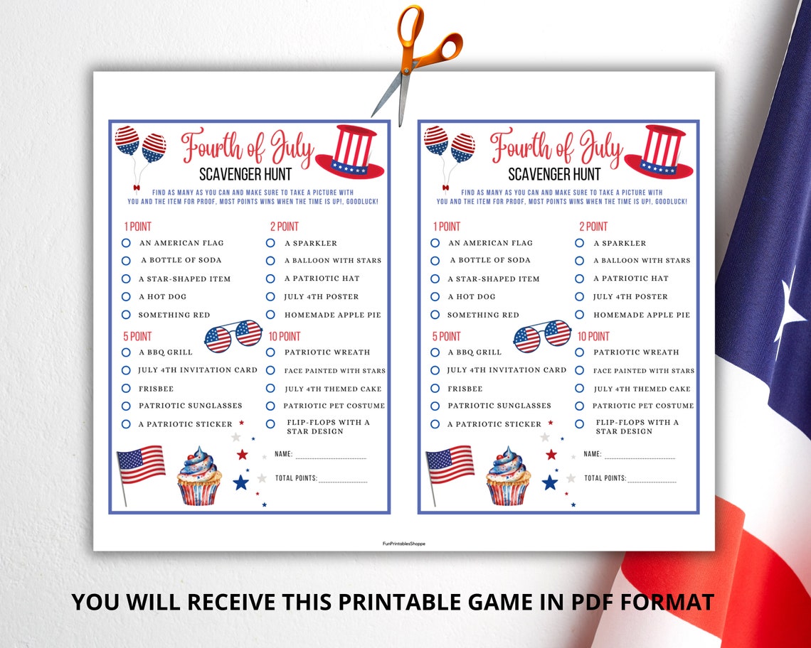 Fourth of July Scavenger Hunt,patriotic Scavenger Hunt,july 4th Party ...