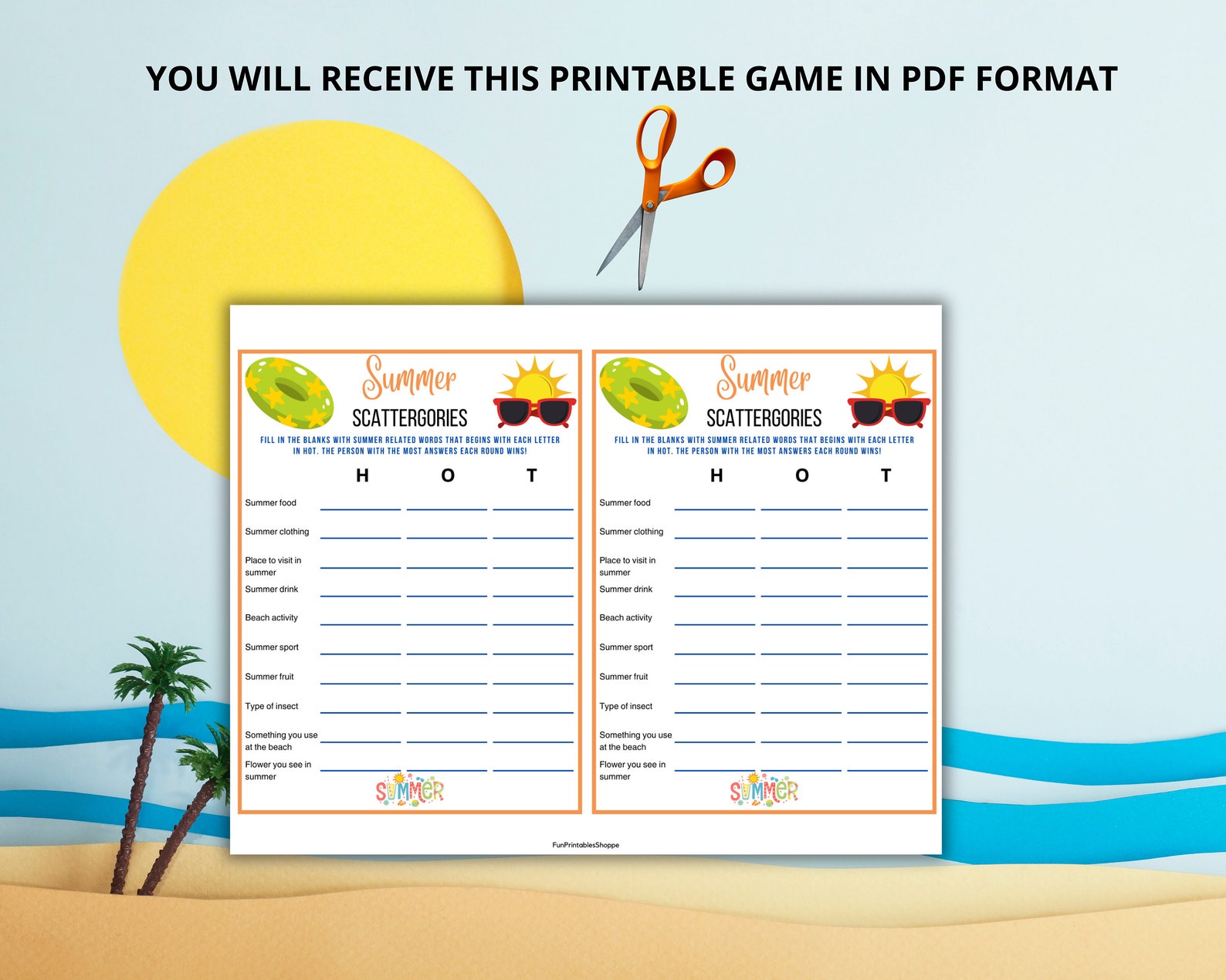 Summer Scattergories Game,summer Family Reunion,summer Fun Game,summer ...