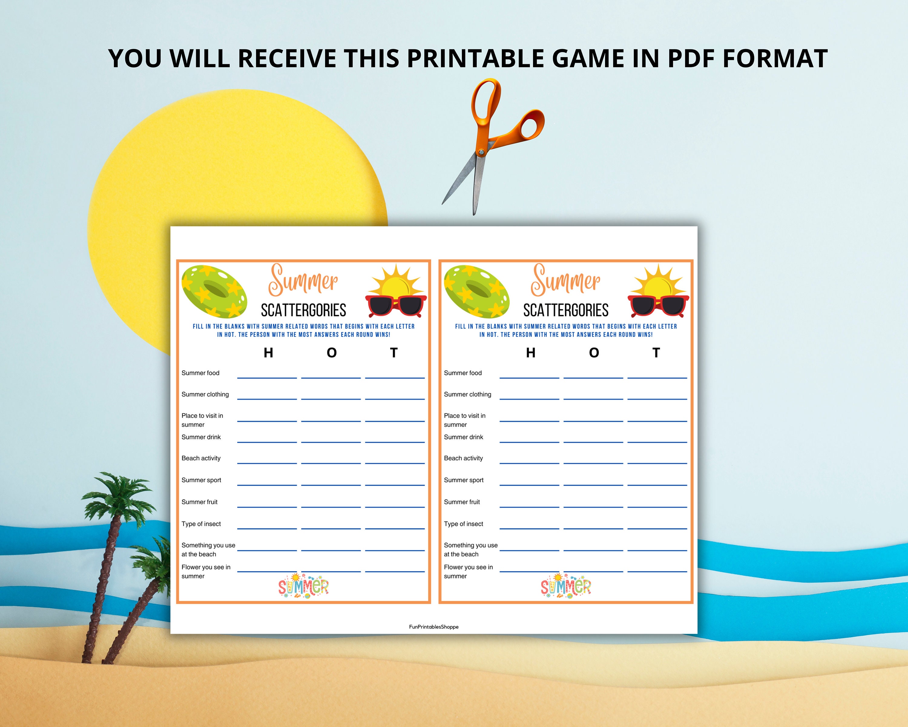 Summer Scattergories Game,summer Family Reunion,summer Fun Game,summer ...