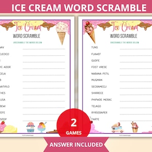 Ice Cream Word Scramble,ice Cream Party Game,word Search,ice Cream ...