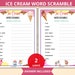 Ice Cream Word Scramble,ice Cream Party Game,word Search,ice Cream ...