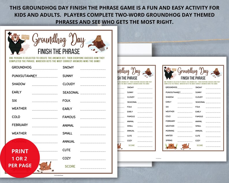 Groundhog Day Finish the Phrase,groundhog Day Party Games,groundhog Day ...