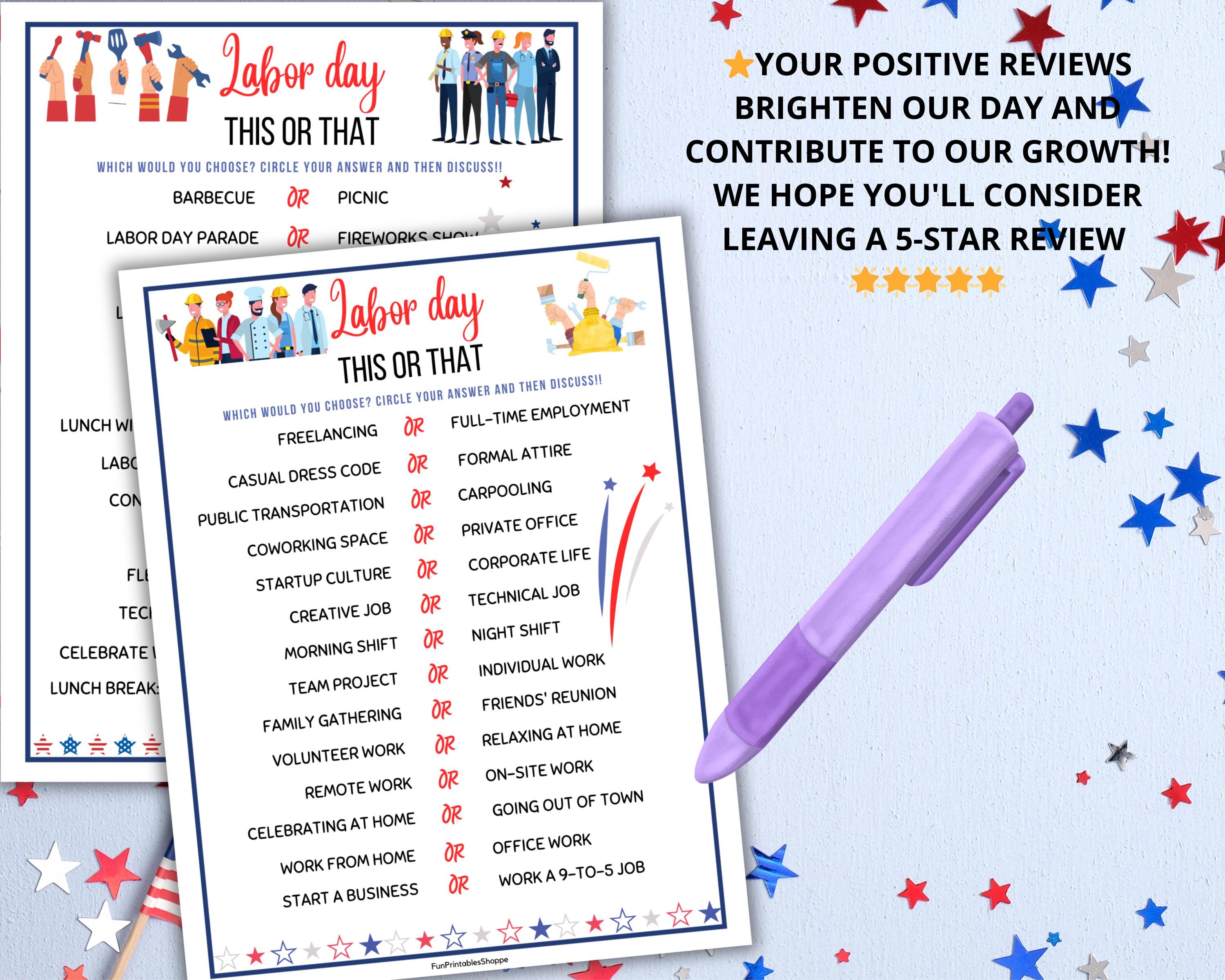 Labor Day This or That,labor Day Party Games,labor Day Activity,labor ...