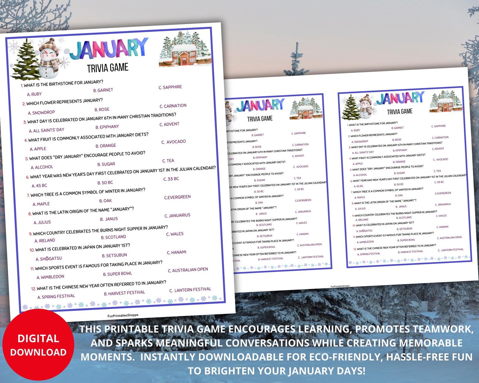 January Trivia Game,winter Trivia,month Trivia,january Quiz,holiday ...