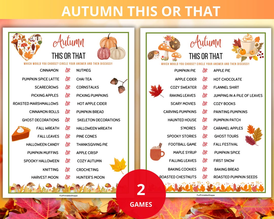 Fall This or That,fall Trivia,autumn Party Game,fall Time Activities ...