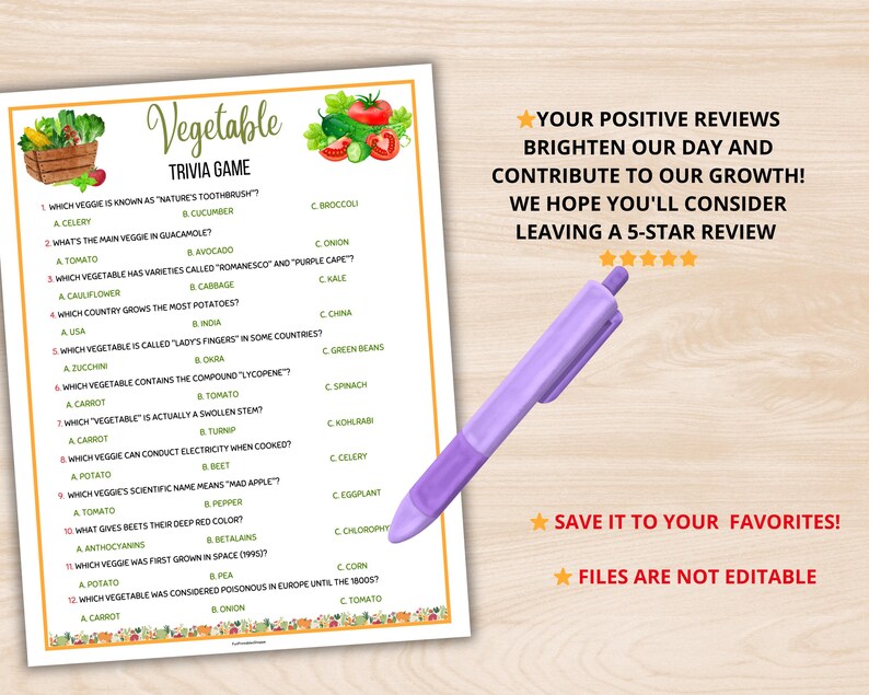 Vegetable Trivia Game,food Trivia,veggies Quiz,plant Trivia,nature ...
