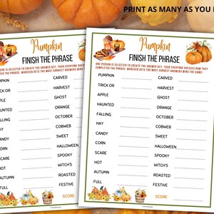 Fall Finish the Phrase,pumpkin Party Game,pumpkin Trivia,pumpkin ...
