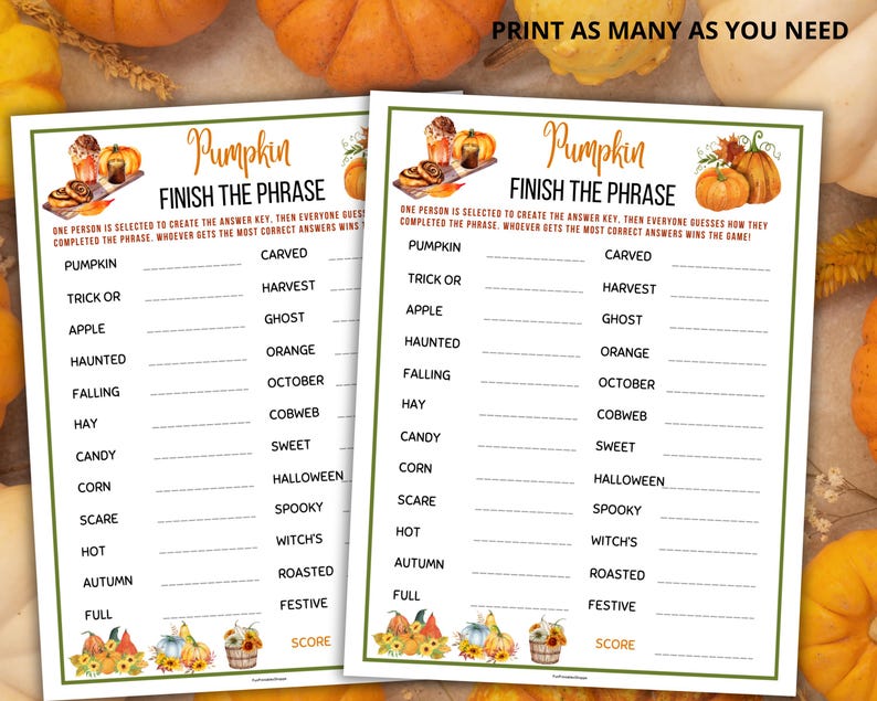 Fall Finish the Phrase,pumpkin Party Game,pumpkin Trivia,pumpkin ...