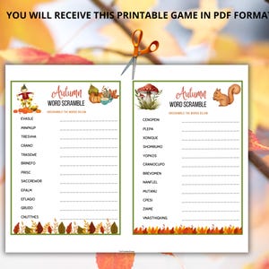 Fall Word Scramble,autumn Word Scramble,fall Activity,family Game ...