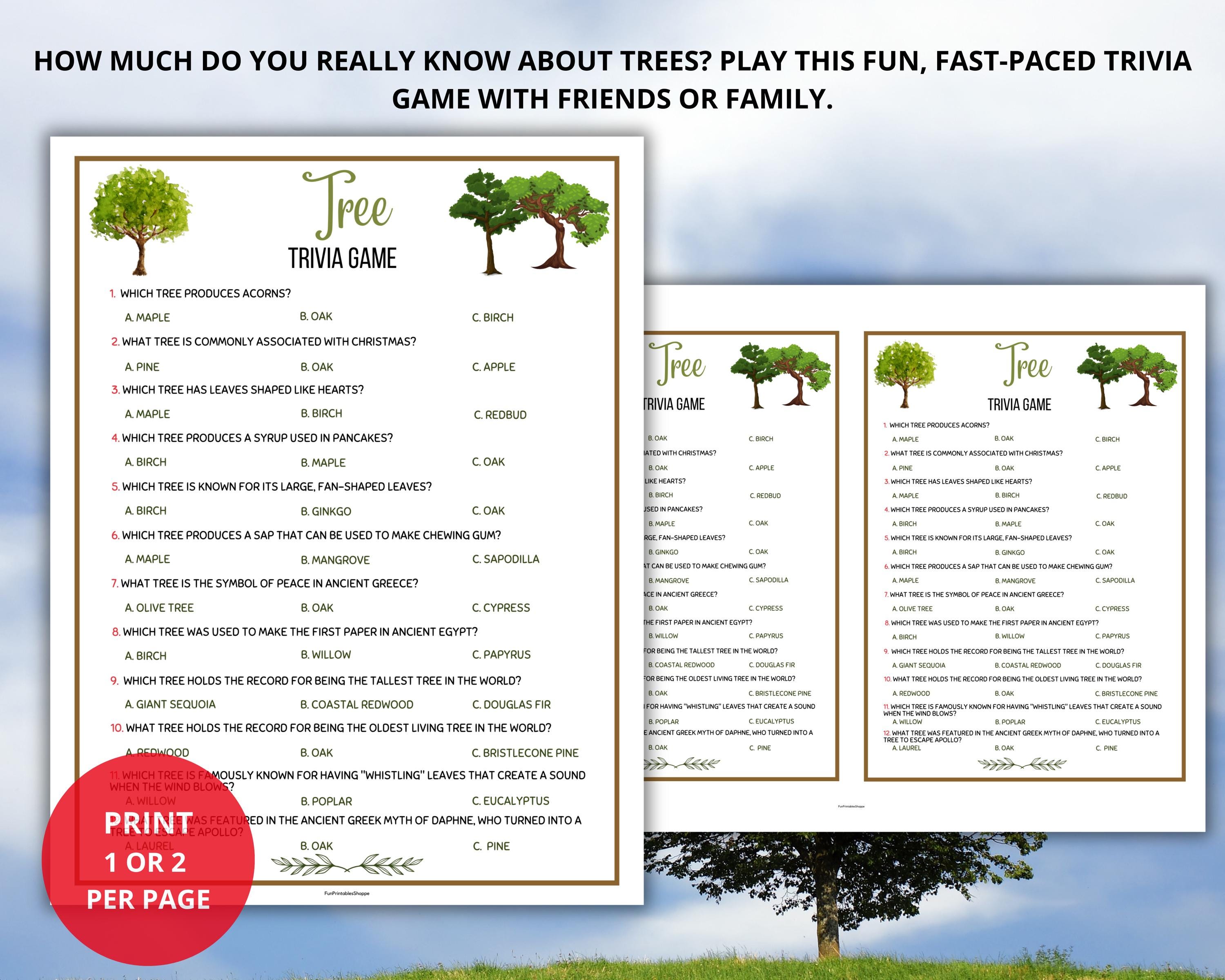 Tree Trivia Game,nature Trivia,tree Quiz,teen Party Games,plant Trivia ...