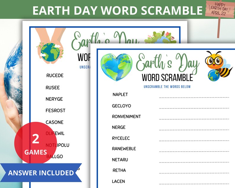 Earth Day Word Scramble Game, Earth Day Activity,spring Games ...