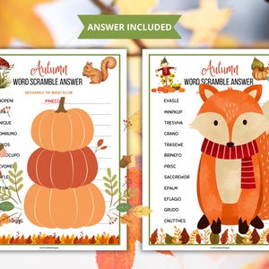 Fall Word Scramble,autumn Word Scramble,fall Activity,family Game ...