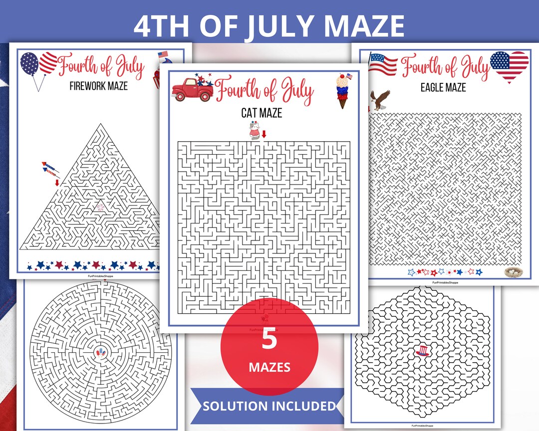 4th of July Maze,4th of July Activity,patriotic Games,summer Game,maze ...