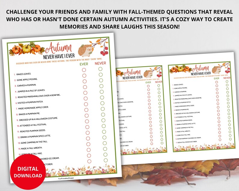 Autumn Never or Ever,fall Never Have I Ever,autumn Party Game,fall ...