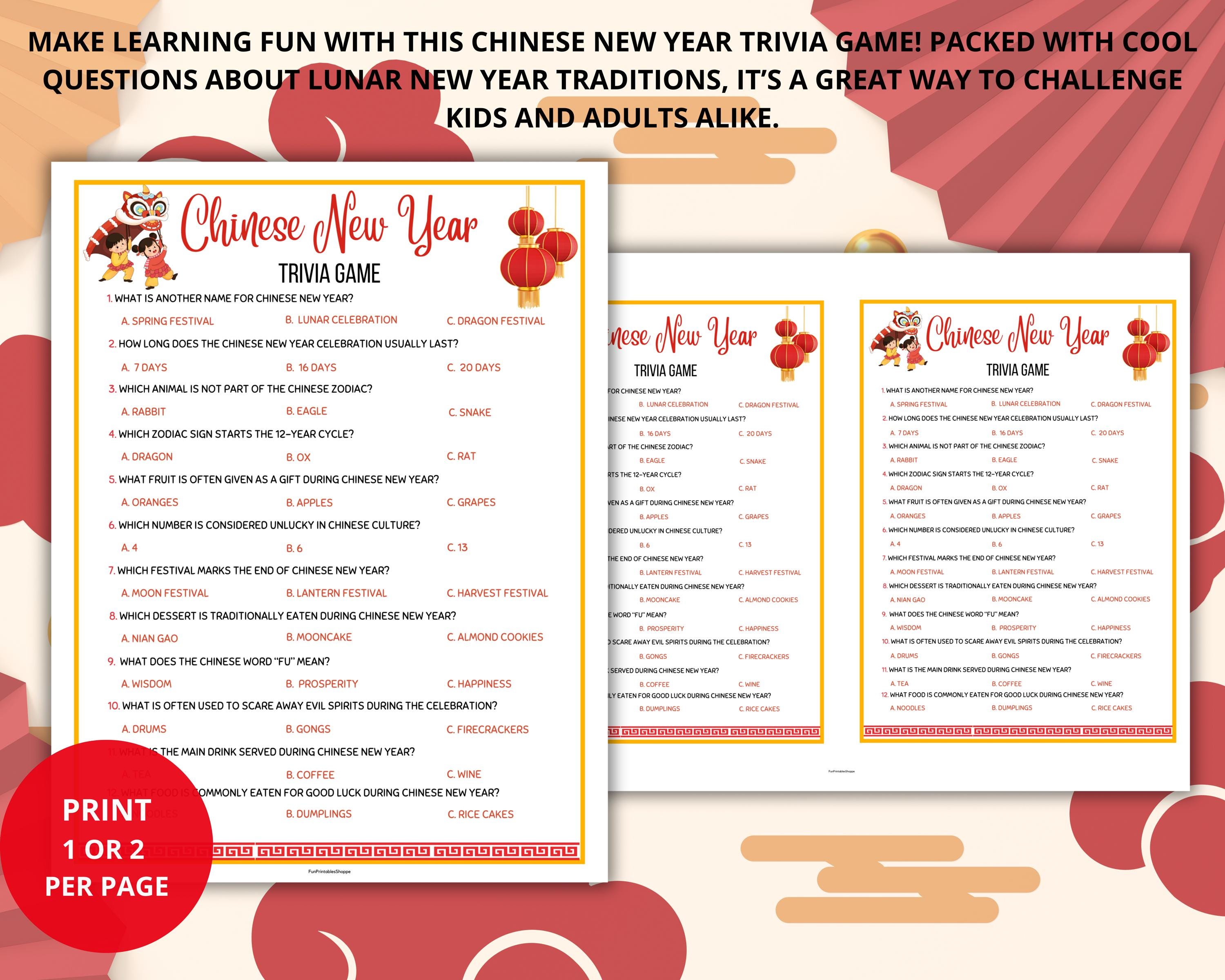 Chinese New Year Trivia,lunar New Year Activity,cny Quiz Game,chinese ...