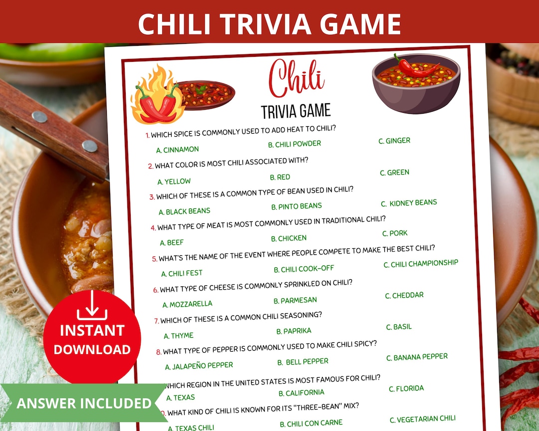 Chili Trivia Game,food Trivia,chili Cookoff,chili Competition Trivia ...