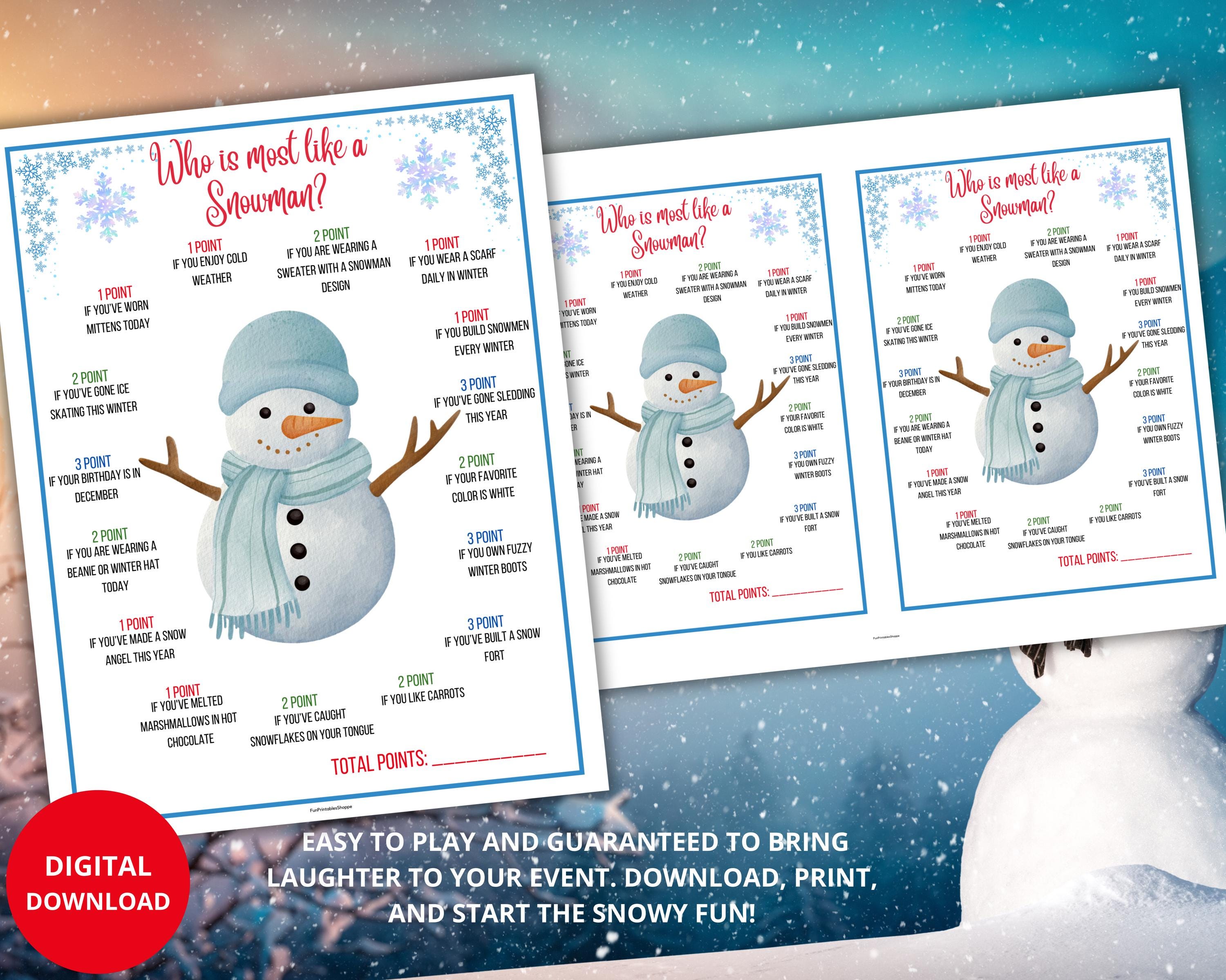 Who is Most Like a Snowman,snowday Trivia Game,who is Most Like Frosty ...