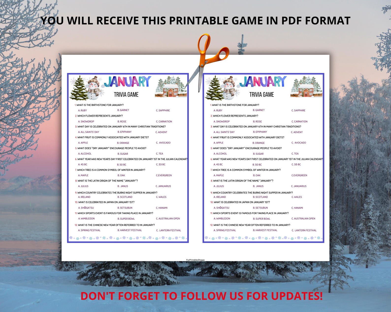 January Trivia Game,winter Trivia,month Trivia,january Quiz,holiday ...