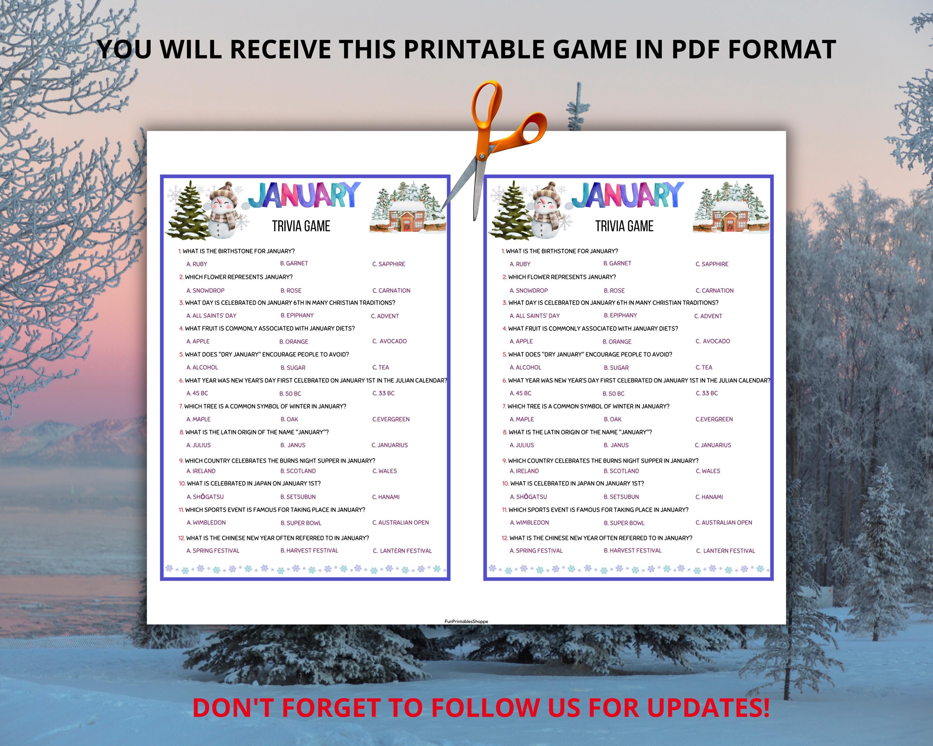 January Trivia Game,winter Trivia,month Trivia,january Quiz,holiday ...