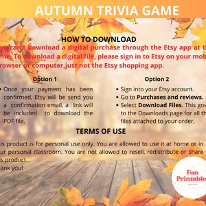 Fall Trivia Game,autumn Trivia Quiz,fall Party Game,autumn Activity ...