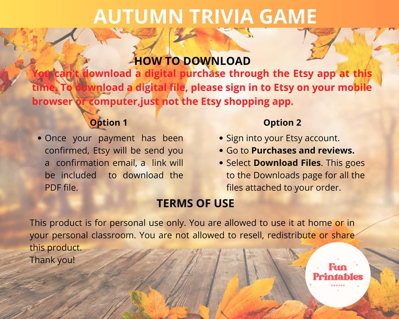 Fall Trivia Game,autumn Trivia Quiz,fall Party Game,autumn Activity ...