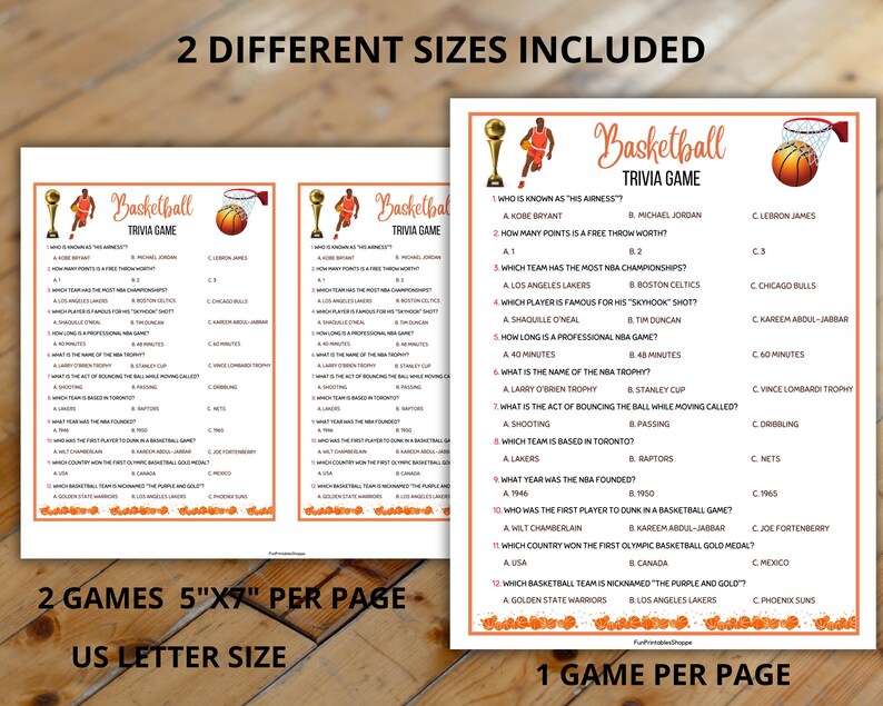 Basketball Trivia Game,sports Trivia,basketball Birthday Party,trivia ...