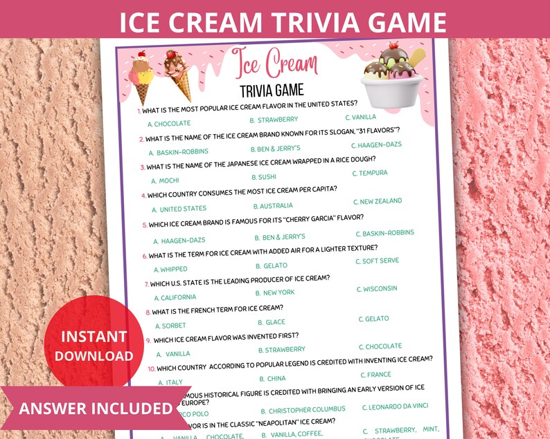 Ice Cream Trivia Game,ice Cream Trivia Quiz,ice Cream Party Games ...