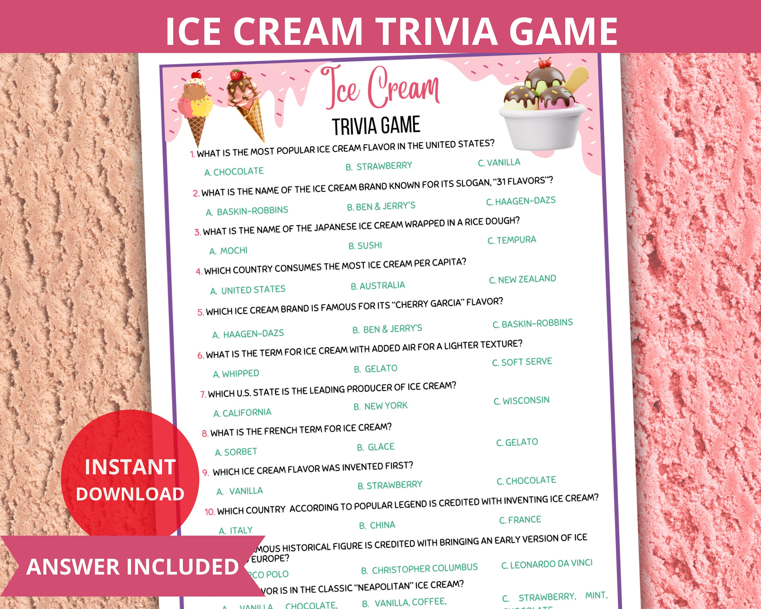 Ice Cream Trivia Game,ice Cream Trivia Quiz,ice Cream Party Games ...