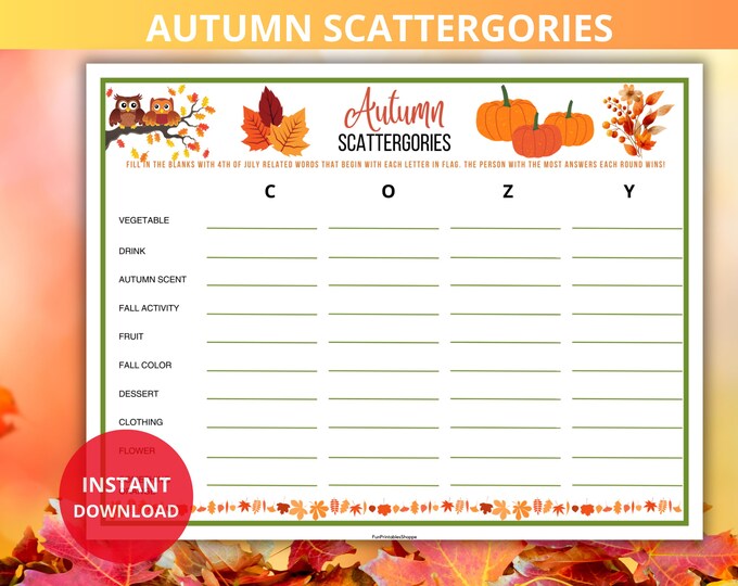 Thanksgiving Games - Thanksgiving Scattergories - Fall Scattergories ...