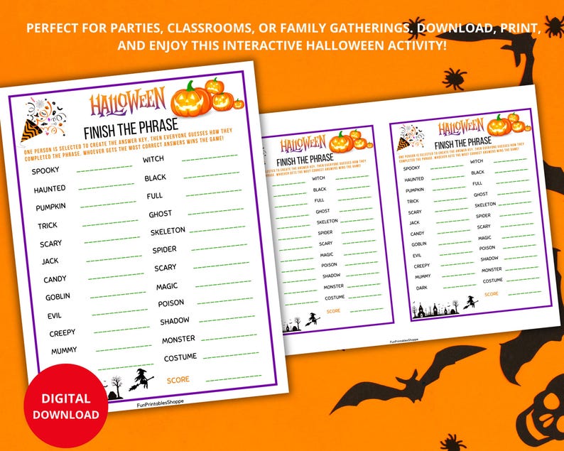 Halloween Finish the Phrase,halloween Party Game,halloween Quiz ...